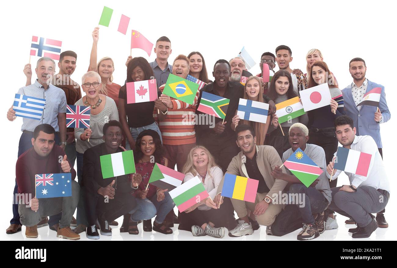 Group of diverse people standing with flags different countries Stock ...