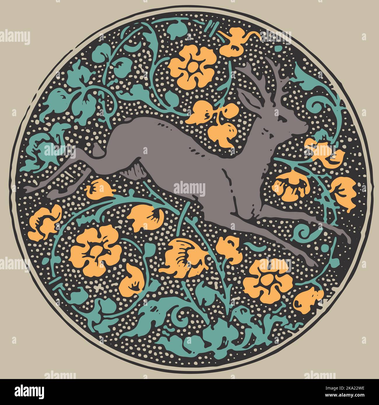Deer running through foliage. Circlet design Stock Vector Image & Art ...
