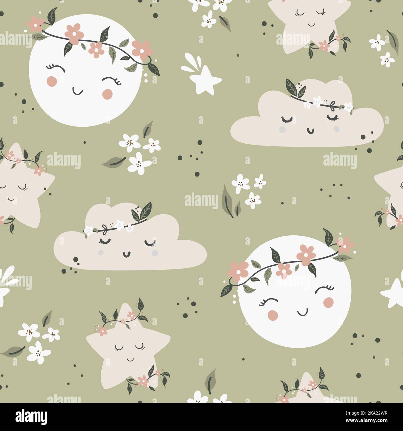 Cute seamless childish simple pattern for kids with cute moons and ...