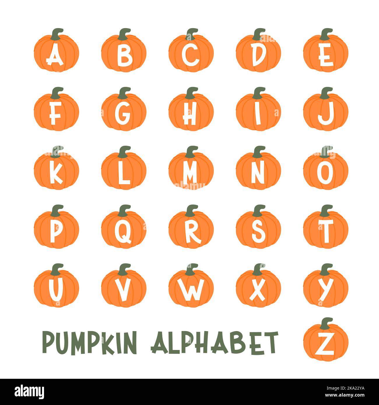 Pumpkin Alphabet With San Serif Font Autumn Inspiration Vector Illustration Flat Design Stock
