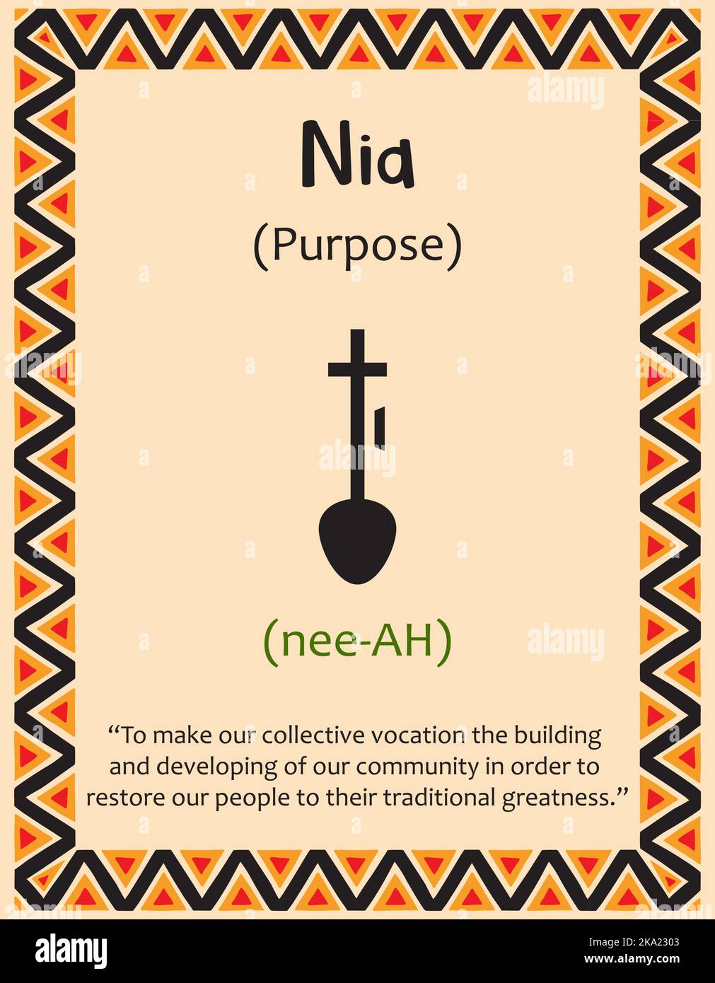 A card with one of the Kwanzaa principles. Symbol Nia means Purpose in ...