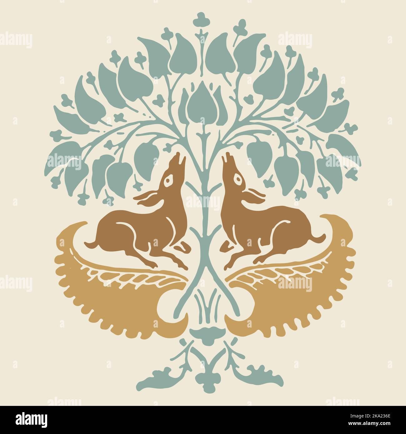 Vintage nature emblem, with deer, trees and foliage Stock Vector Image ...