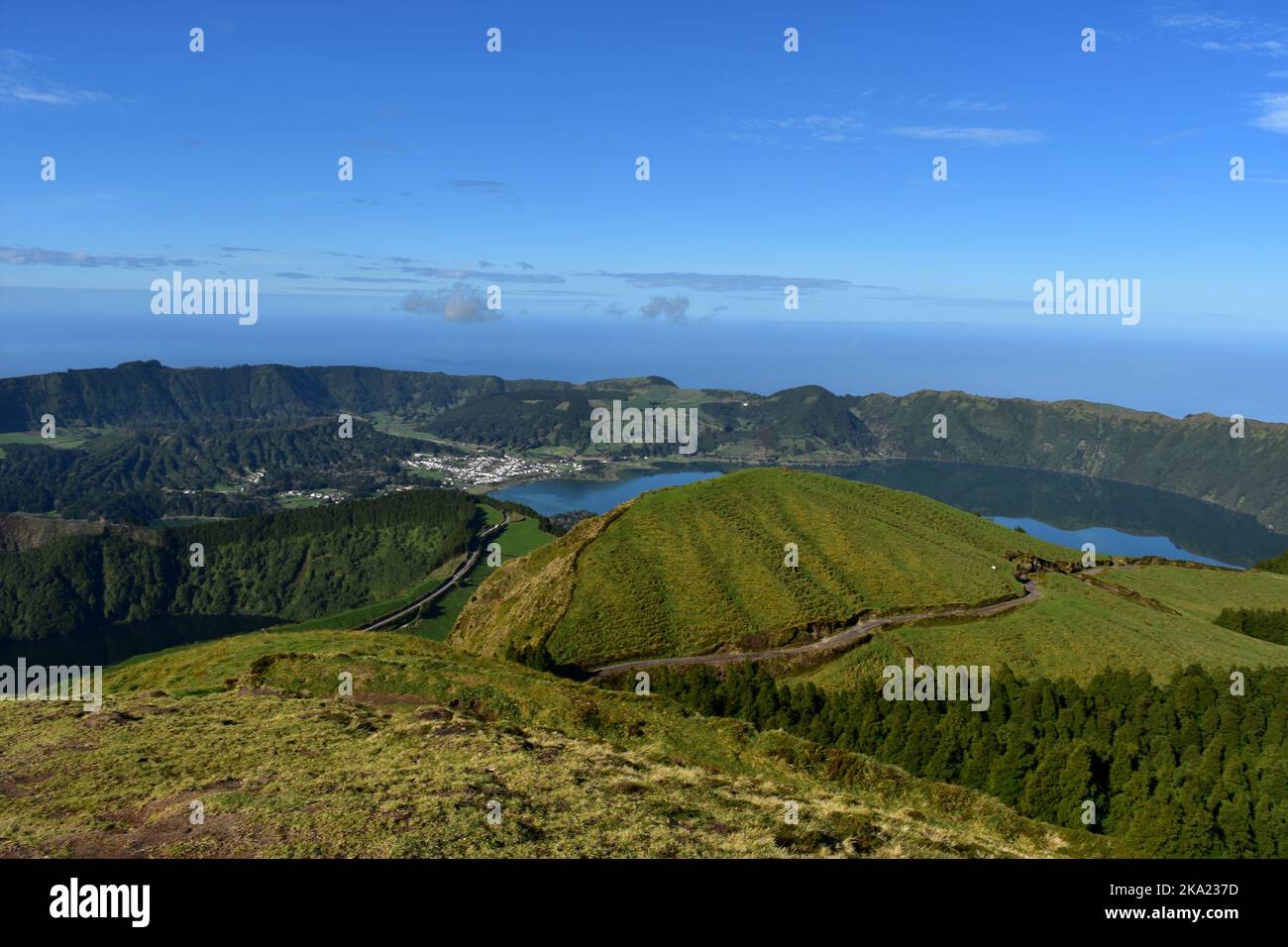 Scenic lush volcanic landscape of Sao Miguel in the Azores Stock Photo ...