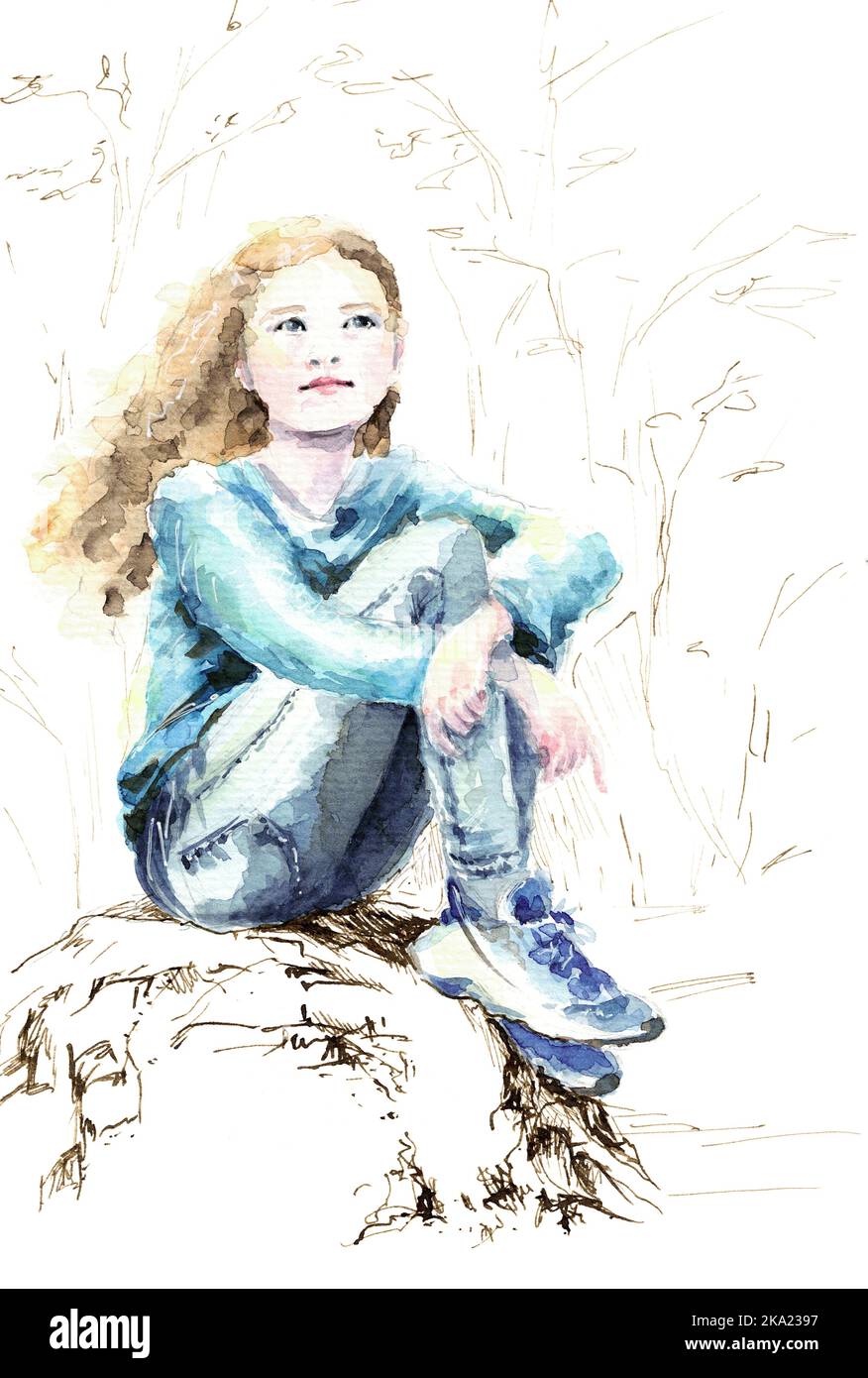 Daydreaming Girl Drawing