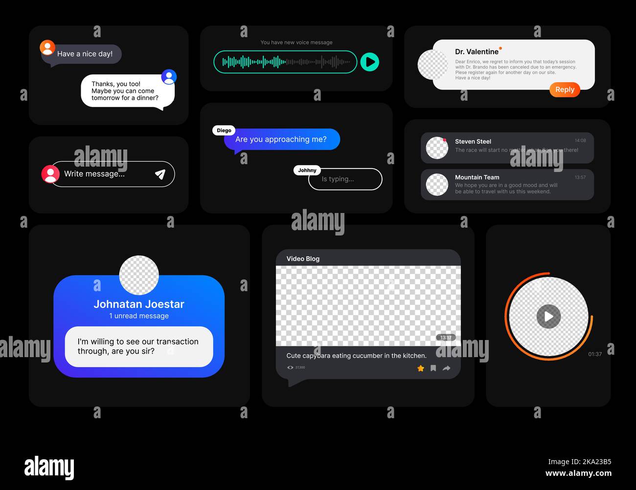 Big Set of Incoming Messages and Notifications Illustrations. Social ...