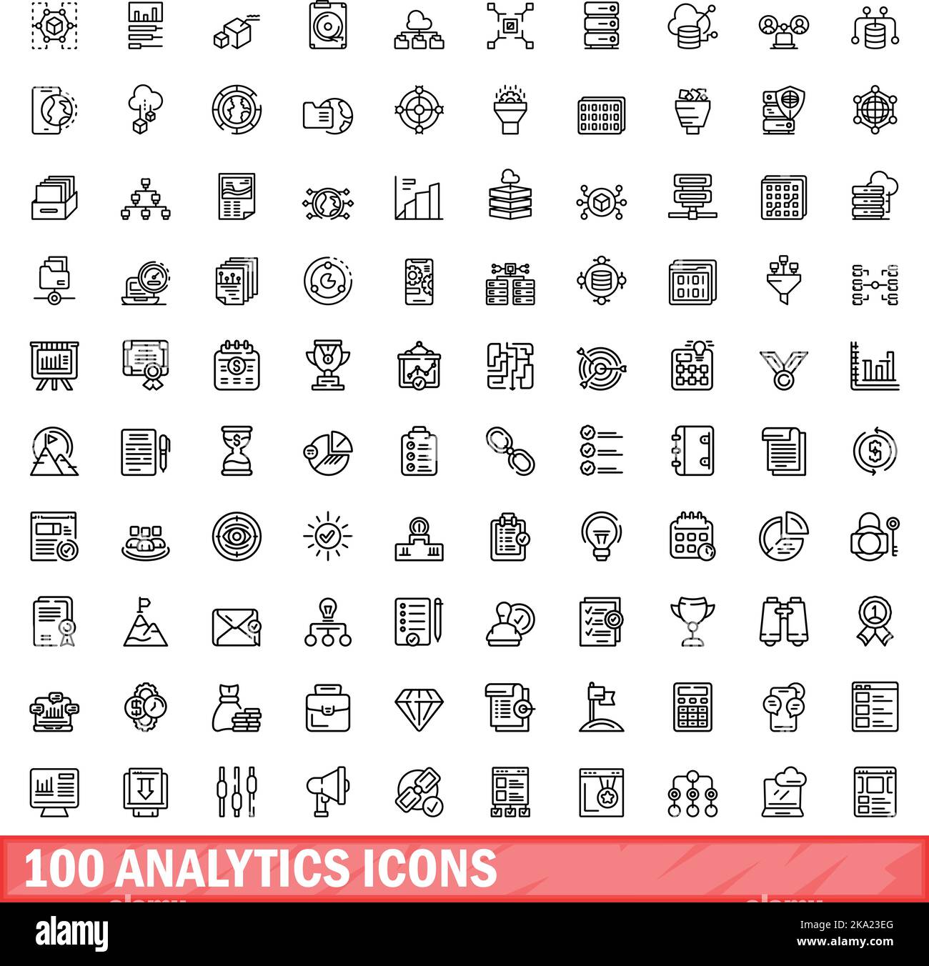 100 analytics icons set. Outline illustration of 100 analytics icons ...