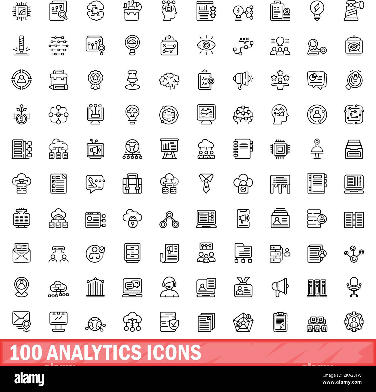 100 analytics icons set. Outline illustration of 100 analytics icons ...