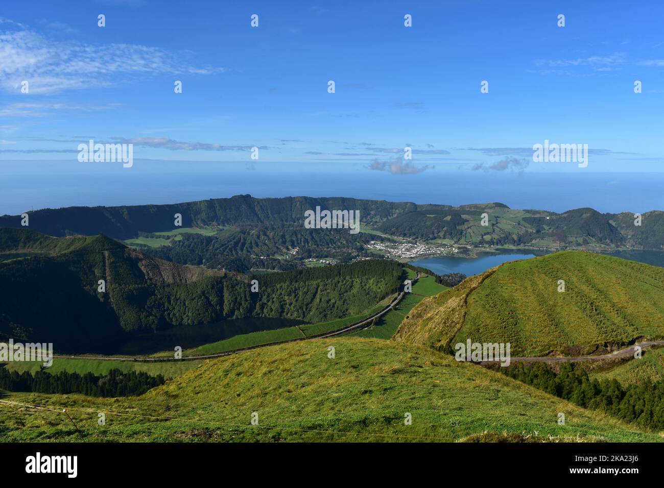 Scenic views of blue lake and green lake of Sete Cidades in the Azores ...