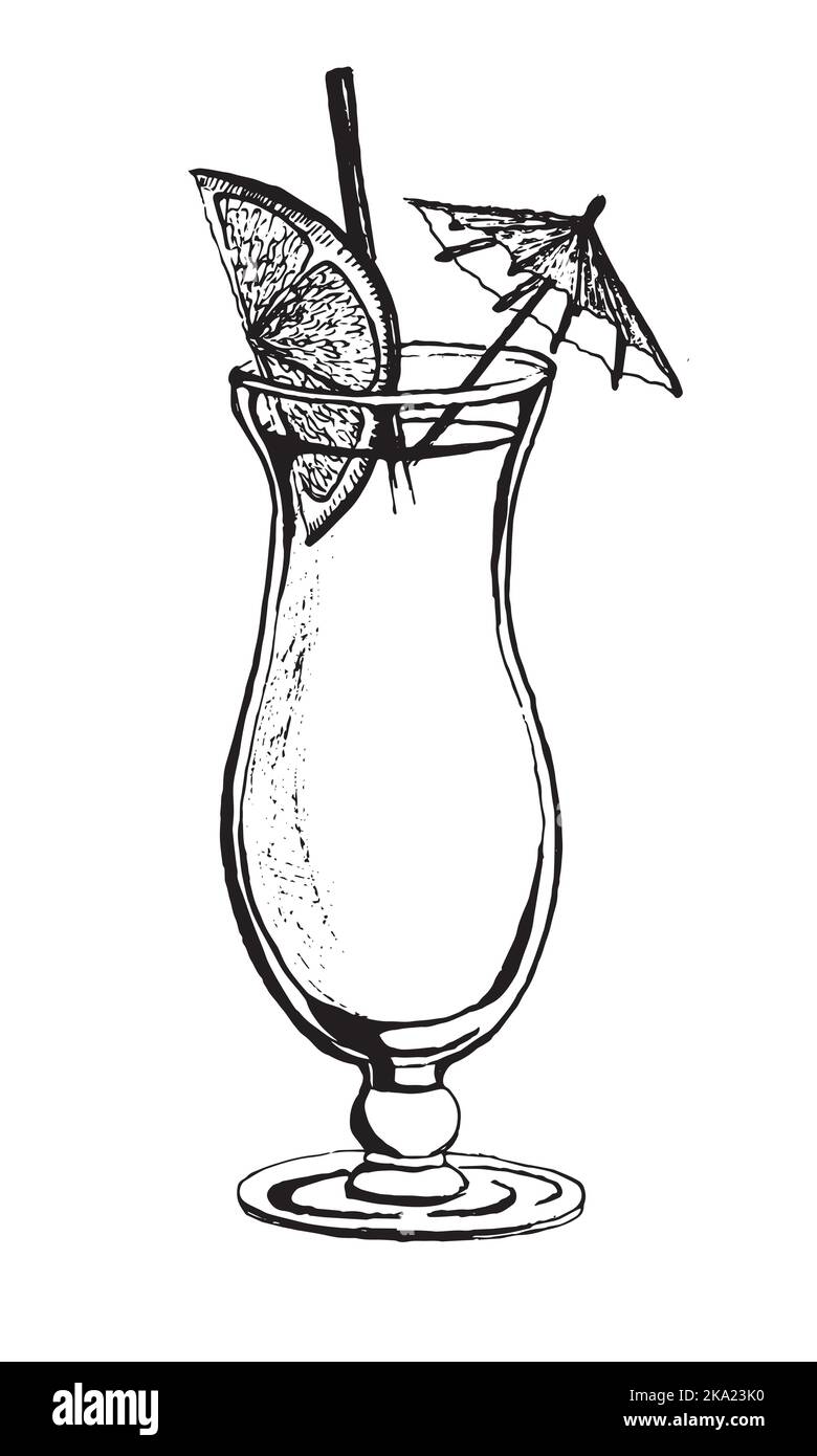 Vector sketch of Alcoholic Cocktail in a glass for bar menu. Hand drawn ...