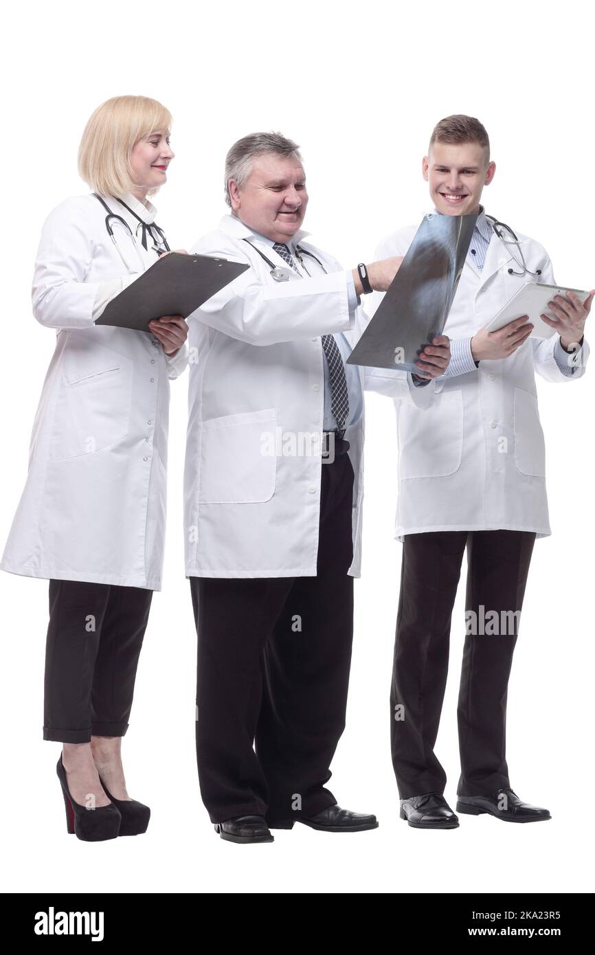 qualified doctors colleagues standing together. isolated on a white ...
