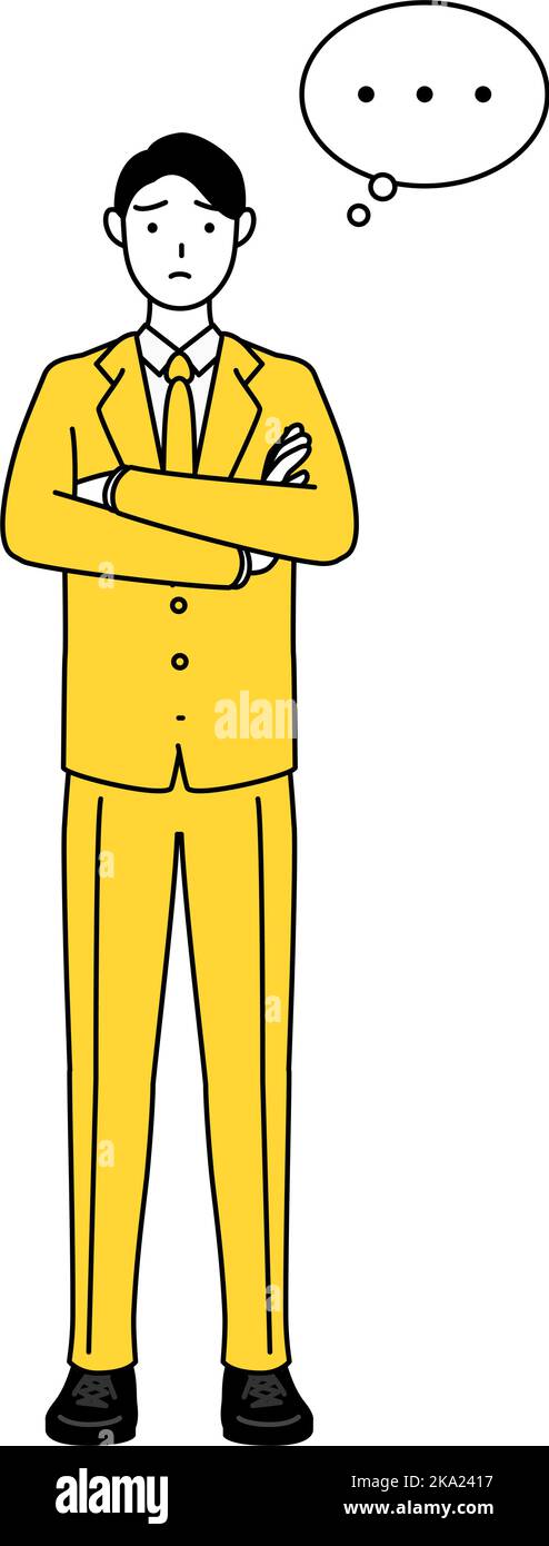 Simple line drawing illustration of a businessman in a suit,arms ...