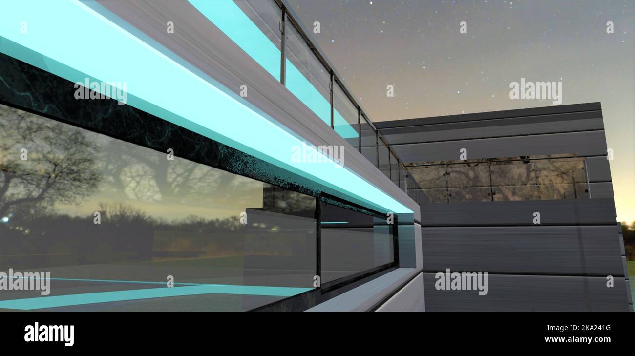 Turquoise LED strip installed in the window arch as an evening ...