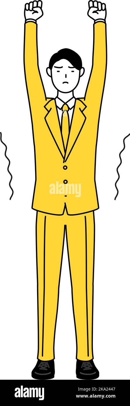 Simple line drawing illustration of a businessman in a suit stretching ...