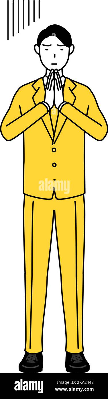 Simple line drawing illustration of a businessman in a suit apologizing ...