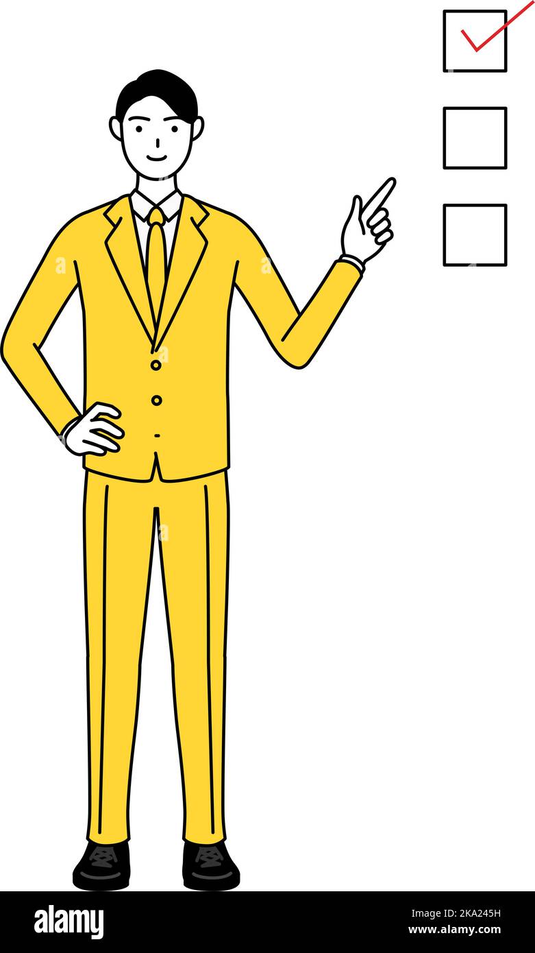 Simple line drawing illustration of a businessman in a suit pointing to ...