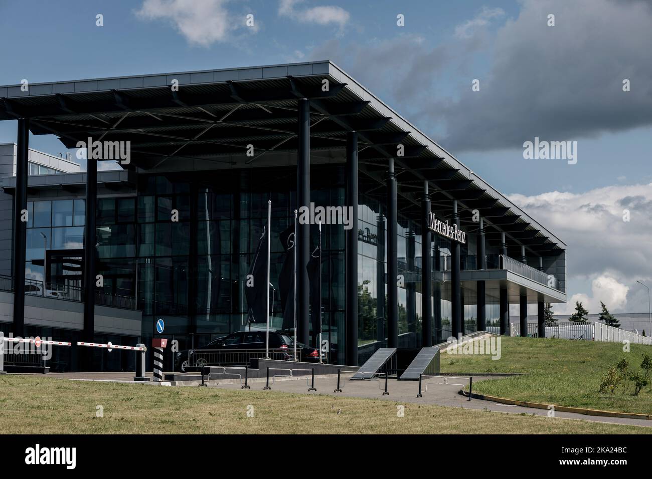 Minsk, Belarus, October 2022 - Mercedes-Benz logo sign at car ...