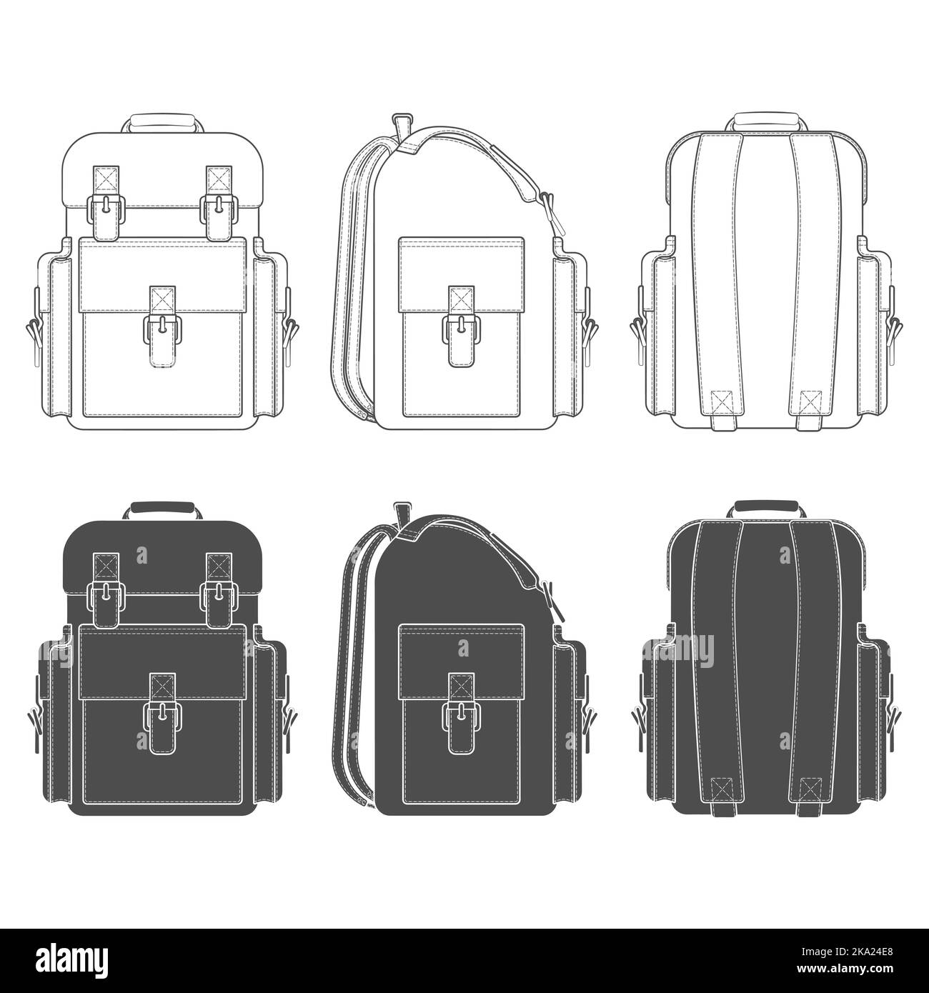 Set of black and white illustrations with a backpack. Isolated vector ...