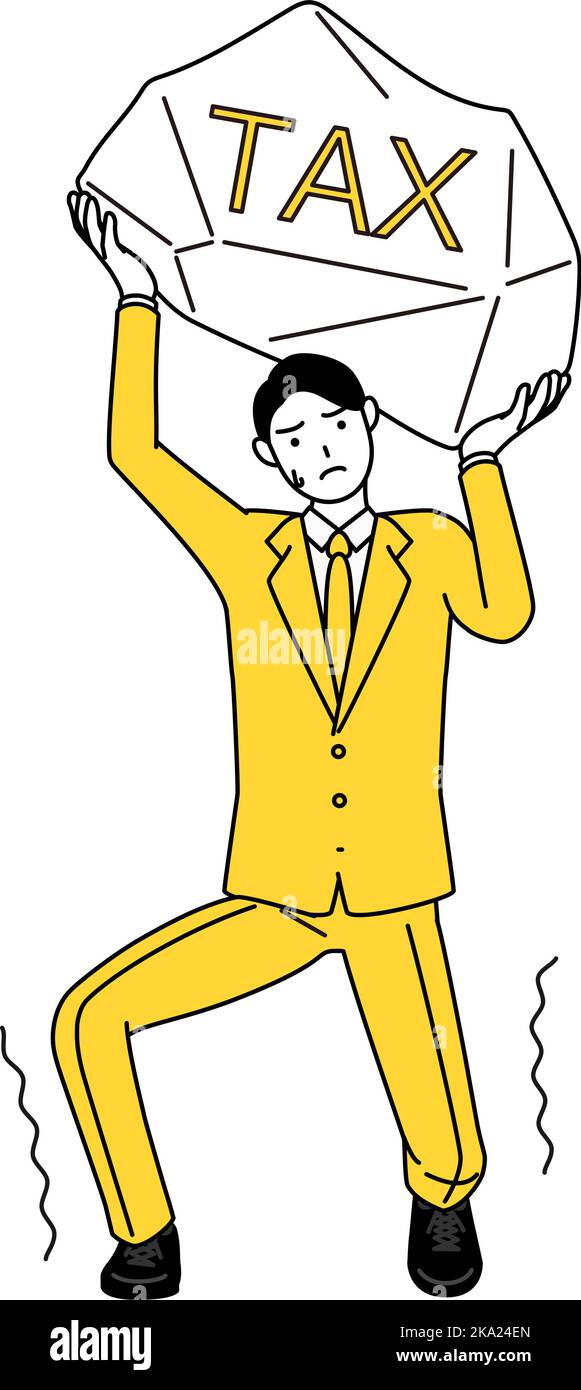 Simple line drawing illustration of a businessman in a suit suffering ...