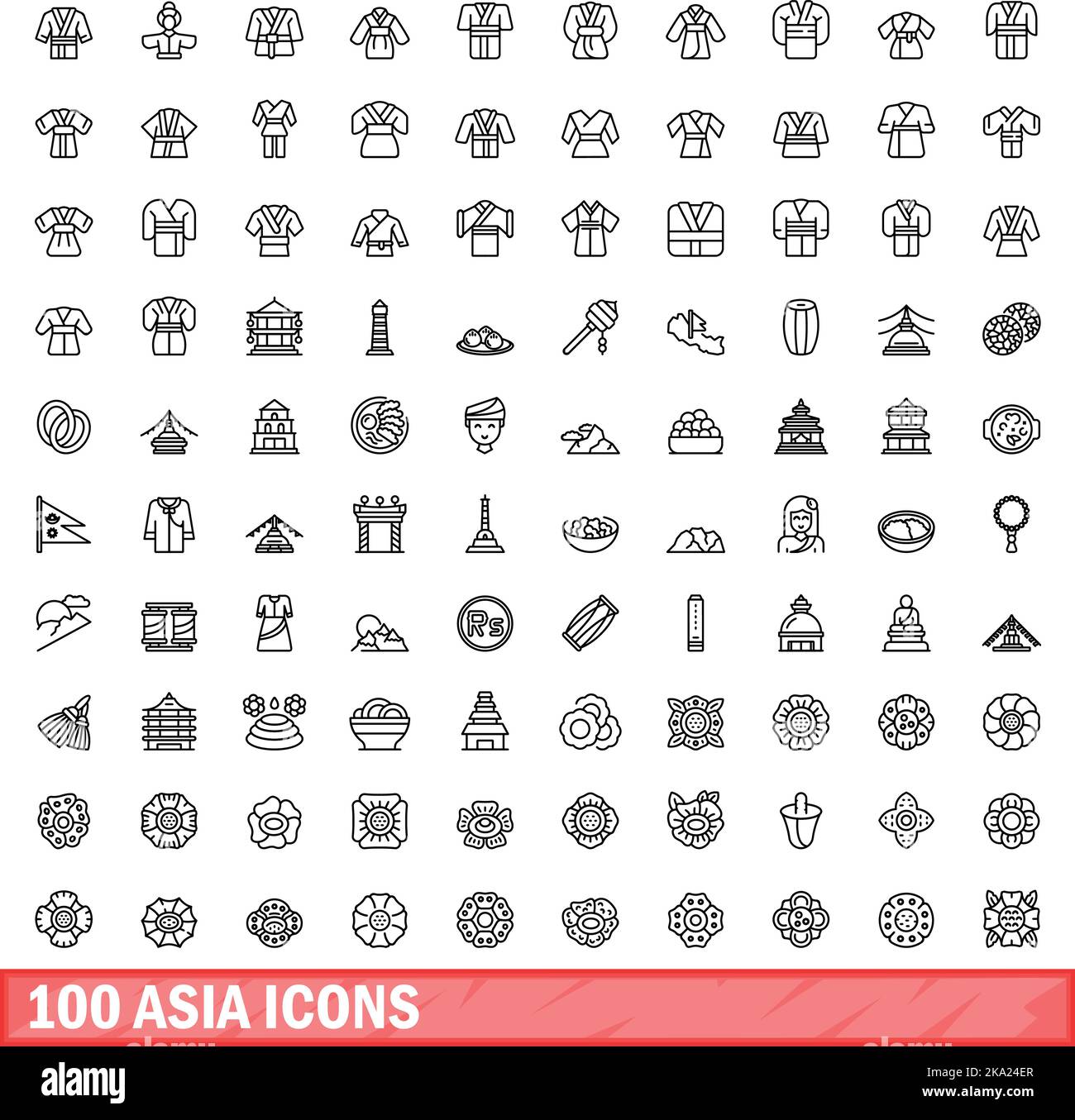 100 asia icons set. Outline illustration of 100 asia icons vector set ...