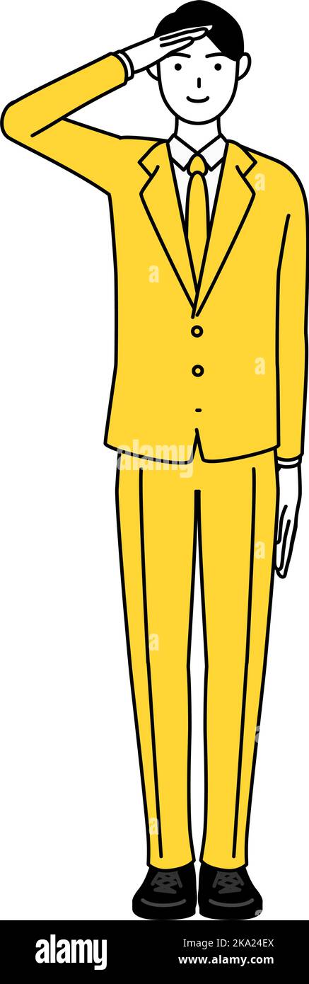 Simple line drawing illustration of a businessman in a suit making a ...