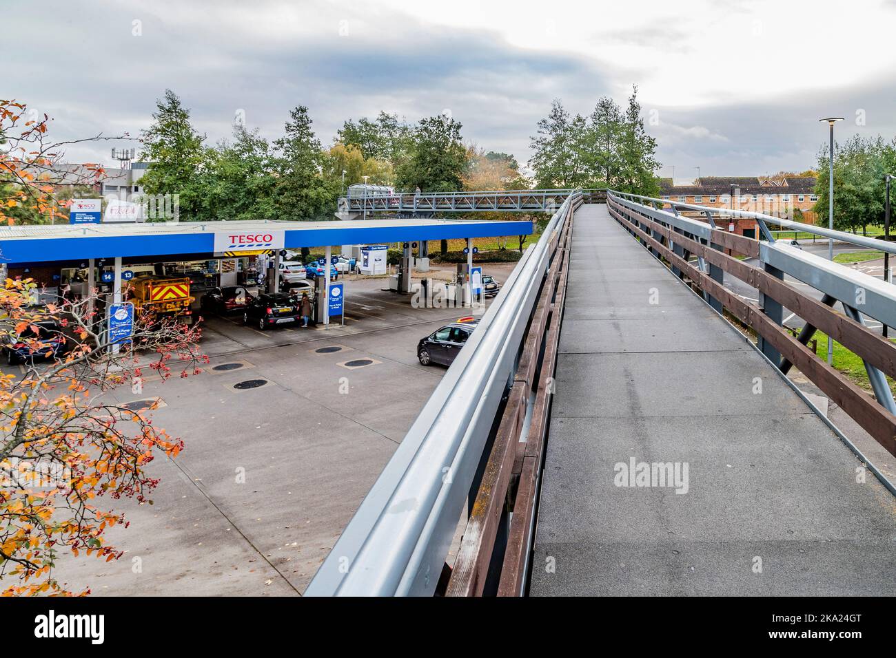 Metal overhead walkway leading to Western Favell shopping centre ...