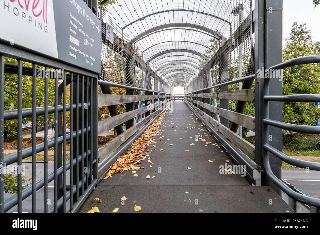 Metal overhead walkway leading to Western Favell shopping centre ...