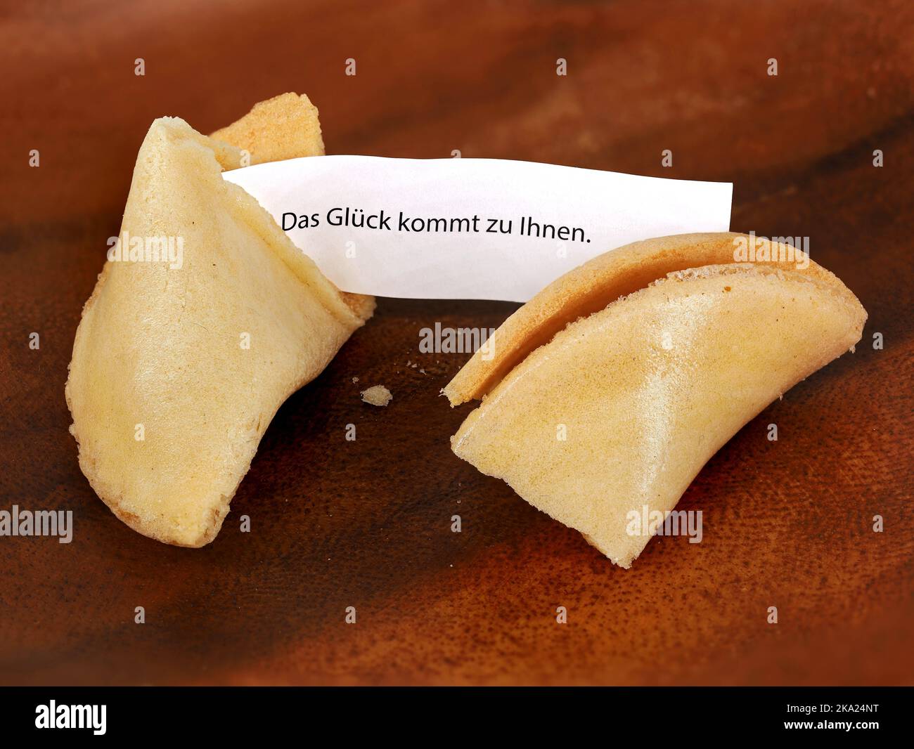 broken chinese fortune cookie with german words saying, luck comes to ...