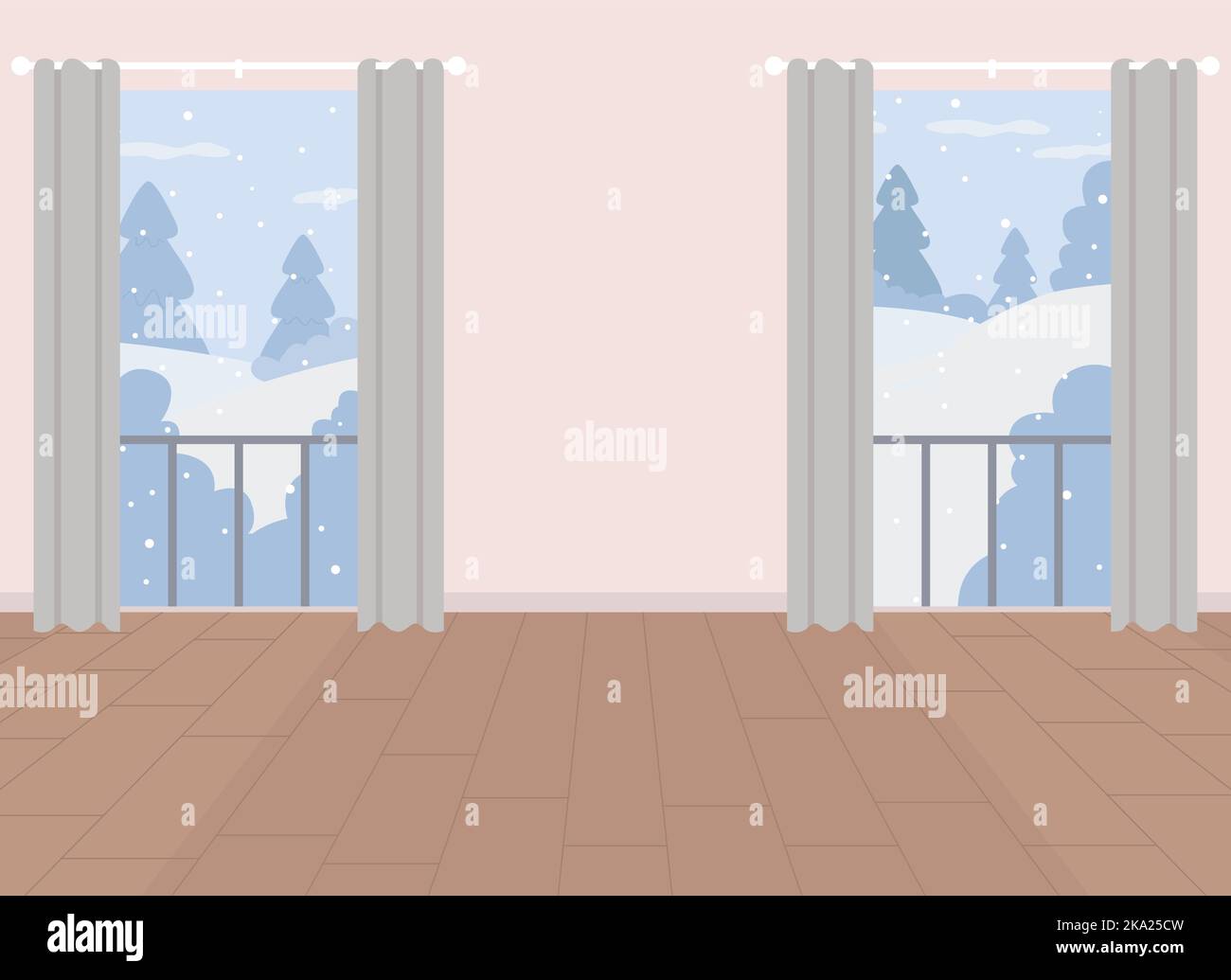 Living room with two windows flat color vector illustration Stock ...