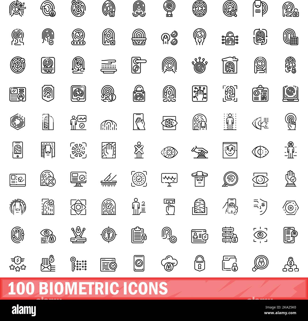 100 Biometric Icons Set Outline Illustration Of 100 Biometric Icons
