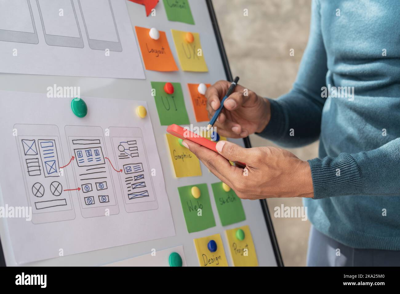Group of ux developer and ui designer brainstorming about app interface ...