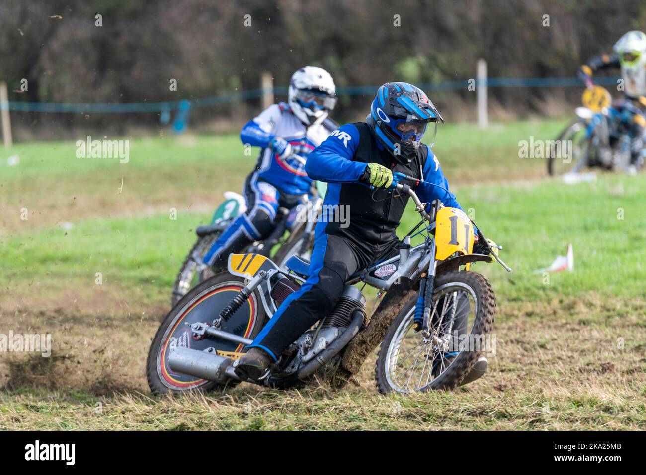 Philip Kynman racing in grasstrack motorcycle race. Donut Meeting event ...