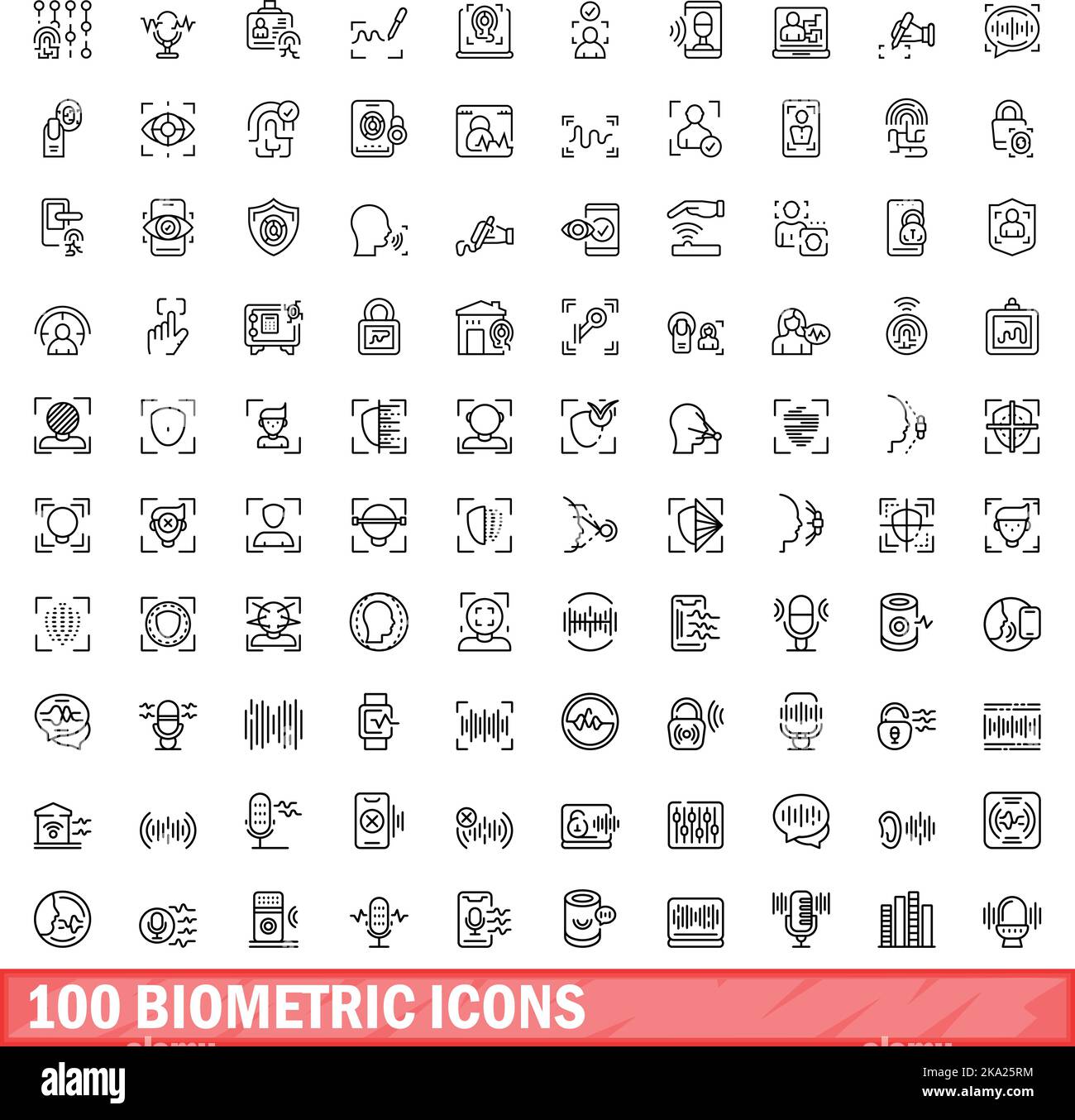 100 biometric icons set. Outline illustration of 100 biometric icons vector set isolated on ...