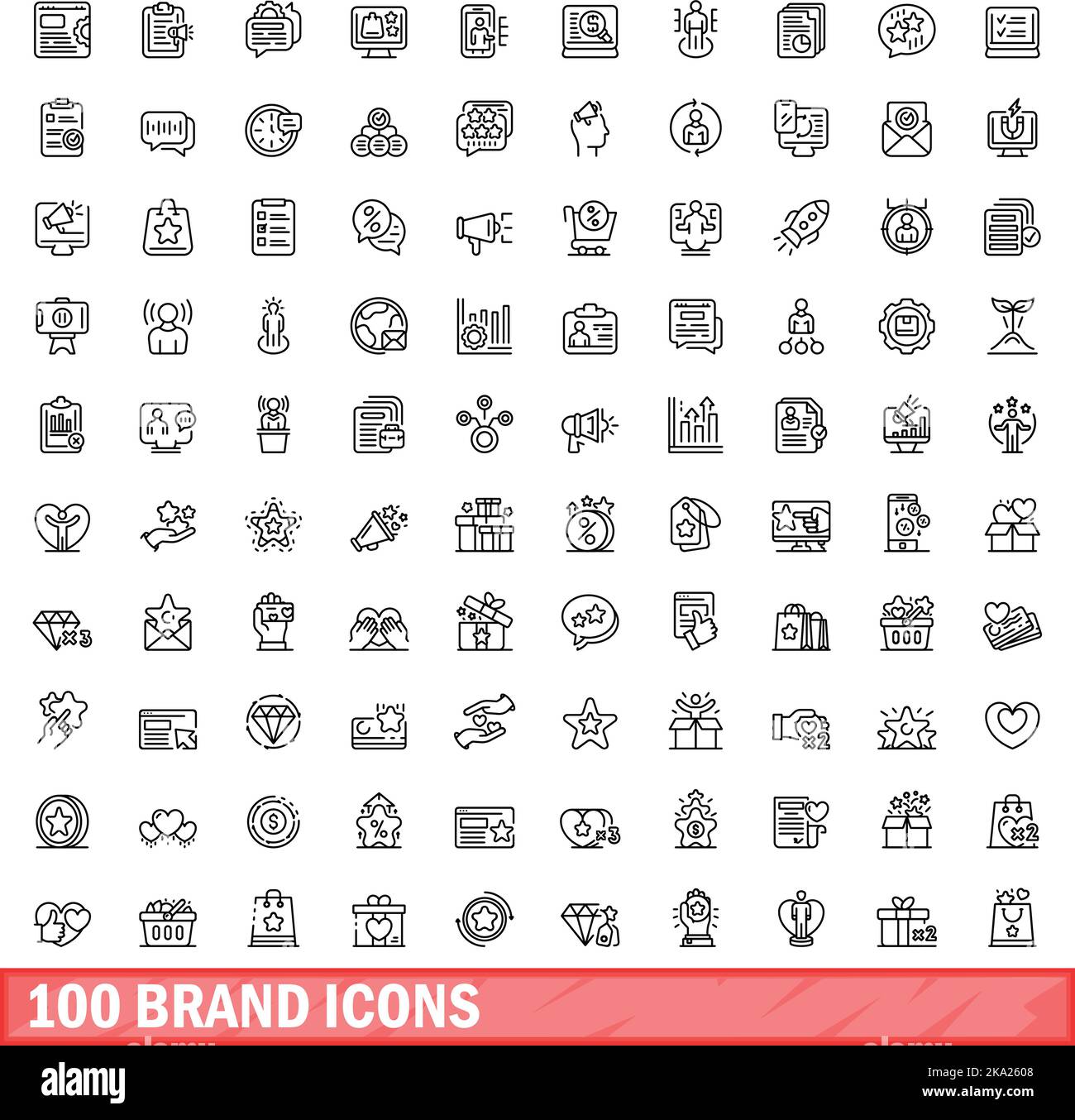 100 brand icons set. Outline illustration of 100 brand icons vector set ...