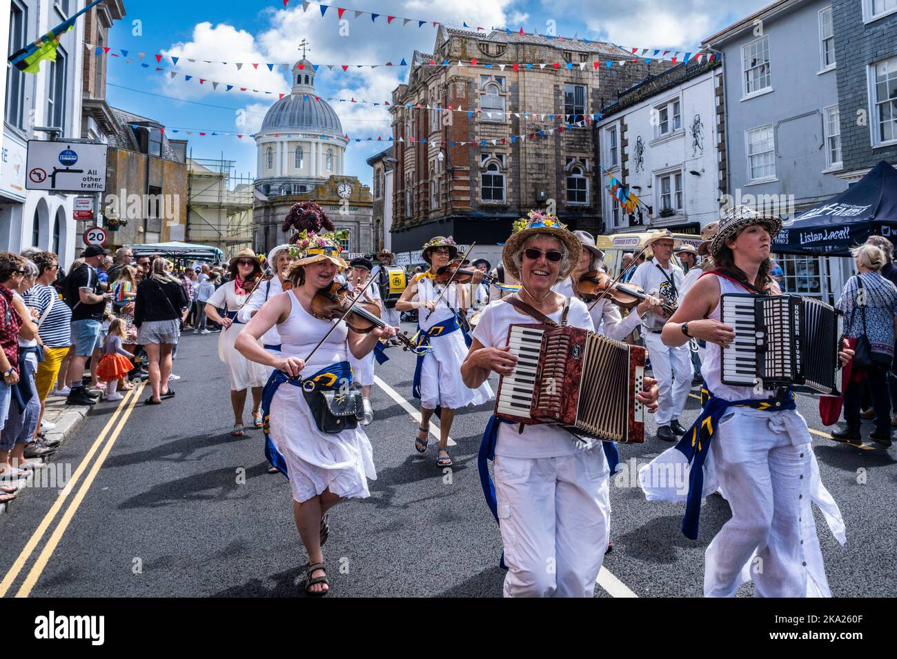 The Golowan Band performing and parading through Penzance town centre ...