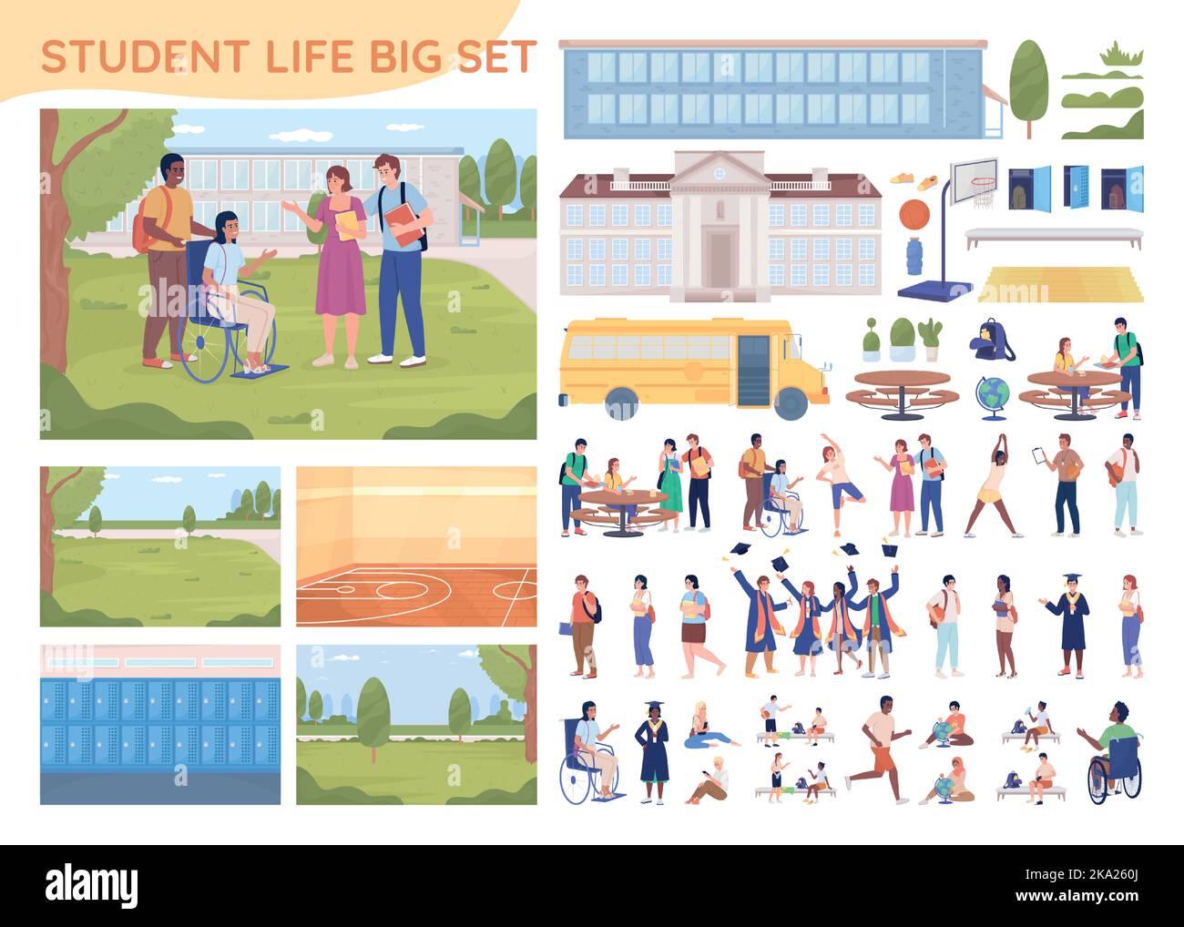 Student life 2D vector isolated illustrations big set Stock Vector ...
