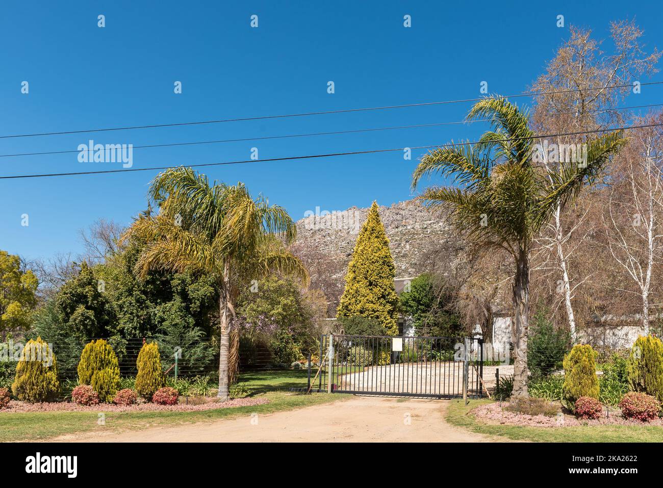 KOUE BOKKEVELD, SOUTH AFRICA - SEP 9, 2022: Entrance to a farm house on ...