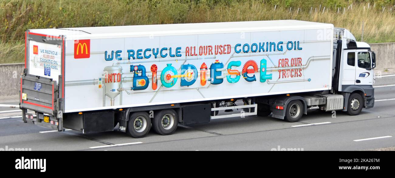 Advertising on trailer side of McDonalds fast food lorry truck cooking ...
