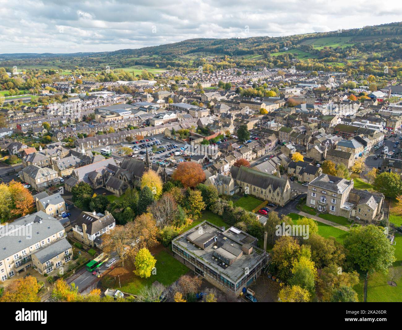 Aerial view of Otley Police Station in rural market town in West ...