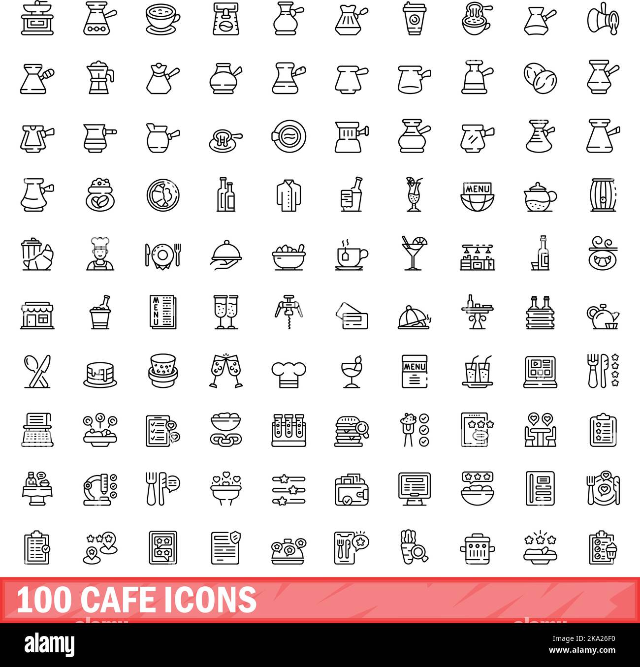 100 cafe icons set. Outline illustration of 100 cafe icons vector set ...