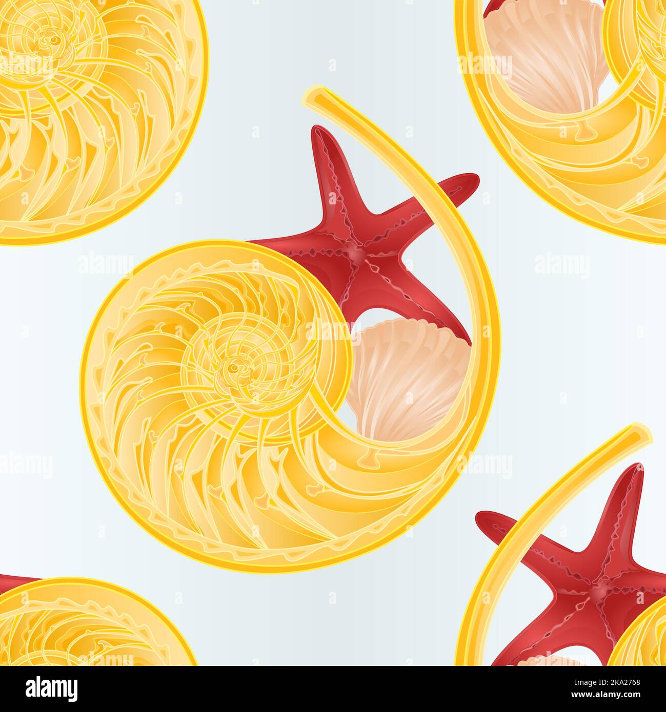 Seamless texture shellfish and starfish nature background vintage ...