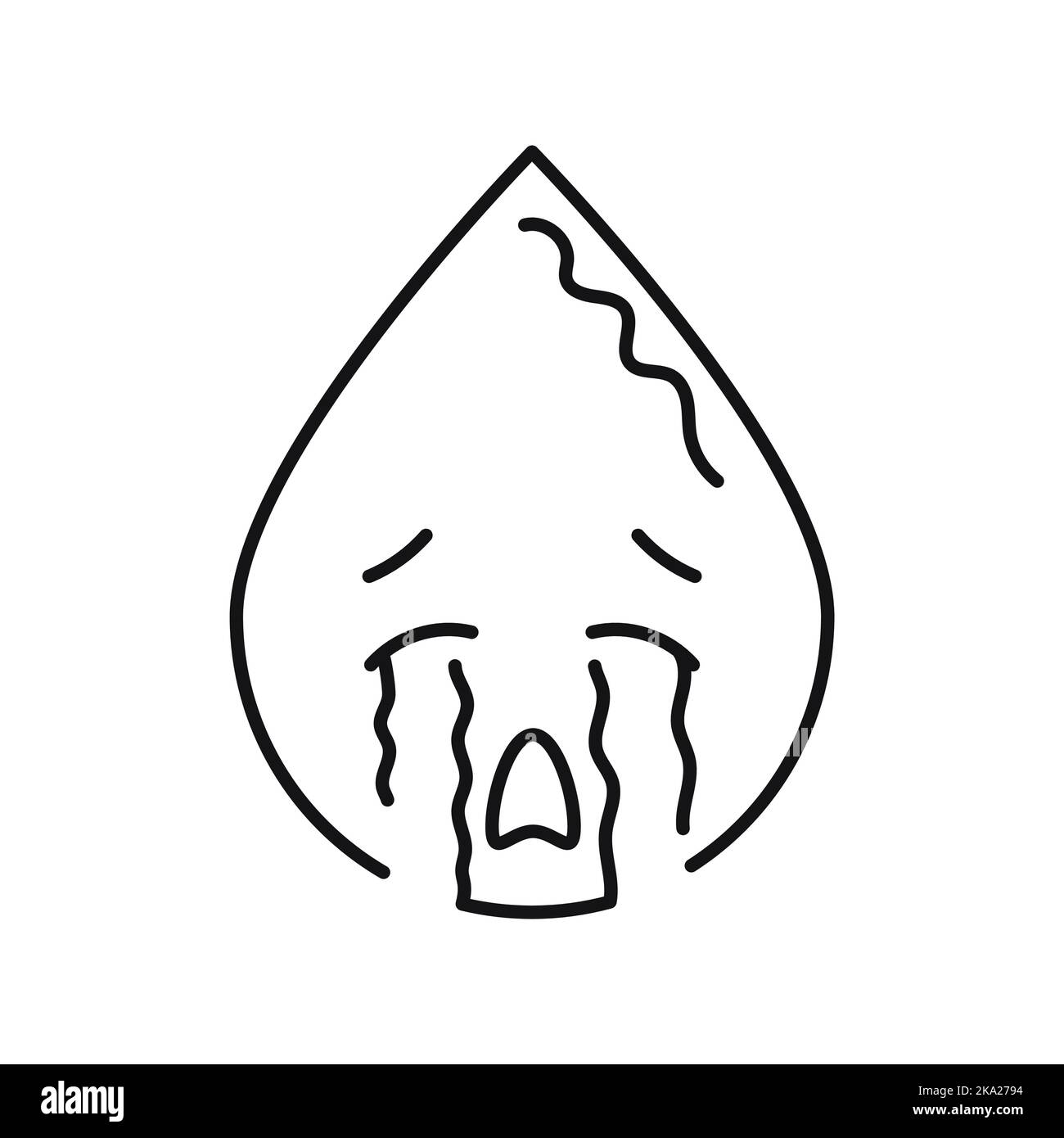 Crying blue character in the shape of a drop color line icon. Mascot of ...