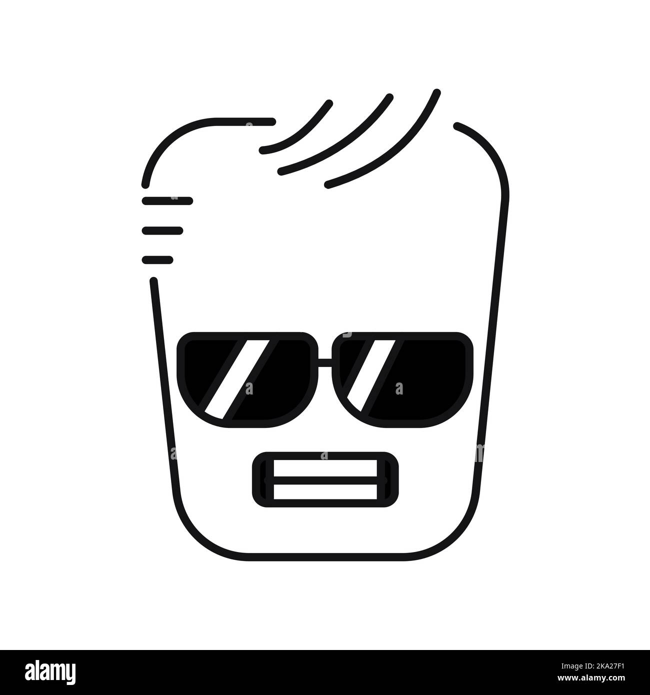 Square yellow cool character in glasses color line icon. Mascot of ...