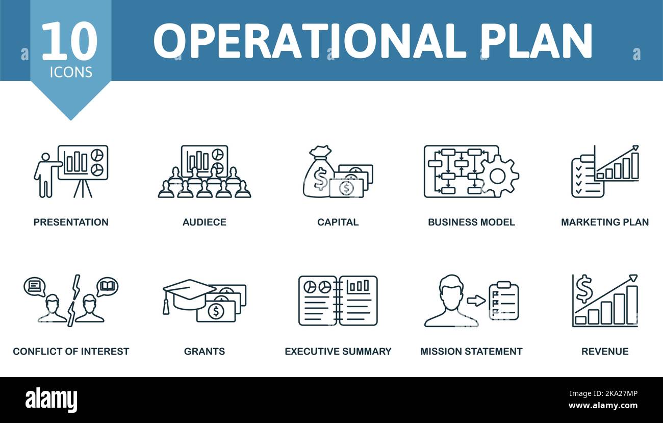 Operational Plan icon set. Monochrome simple Operational Plan icon ...