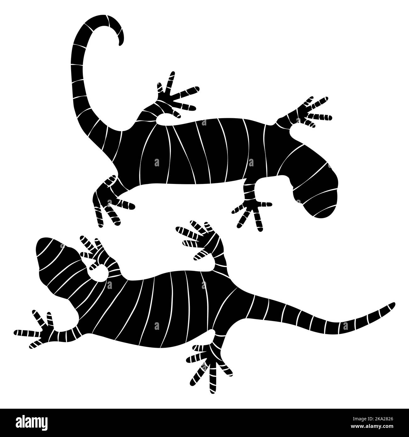 Set of lizards reptile gecko black silhouette with stripes vector ...