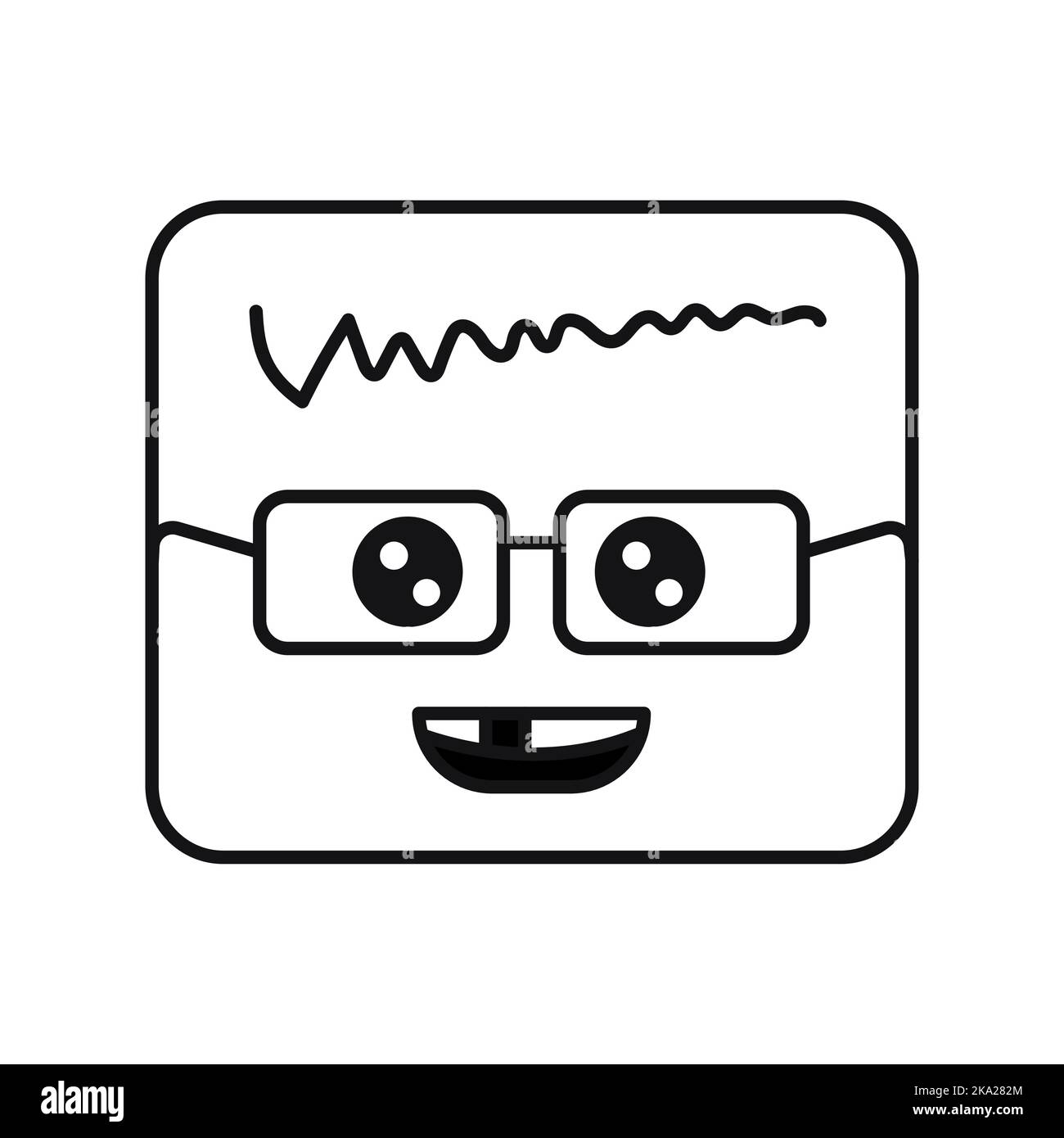 Square intelligent character in glasses color line icon. Mascot of ...