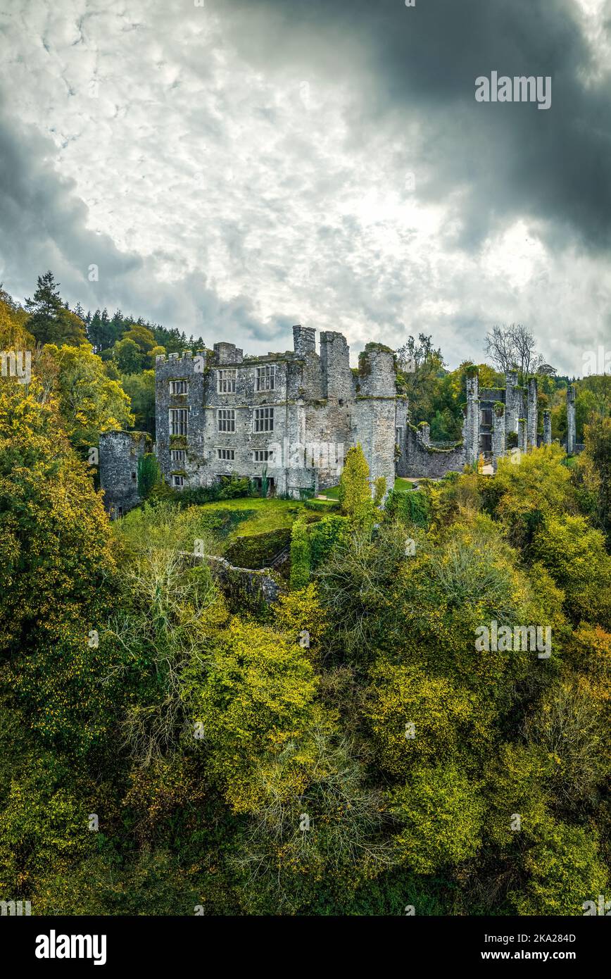 Autumn over Berry Pomeroy Castle from a drone, Totnes Devon, England ...