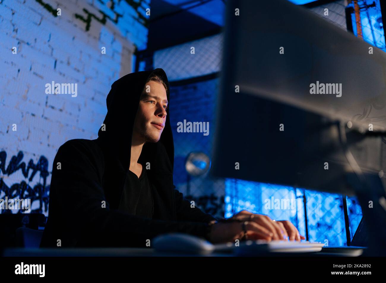 Close up cyber hacker hood hi-res stock photography and images - Alamy