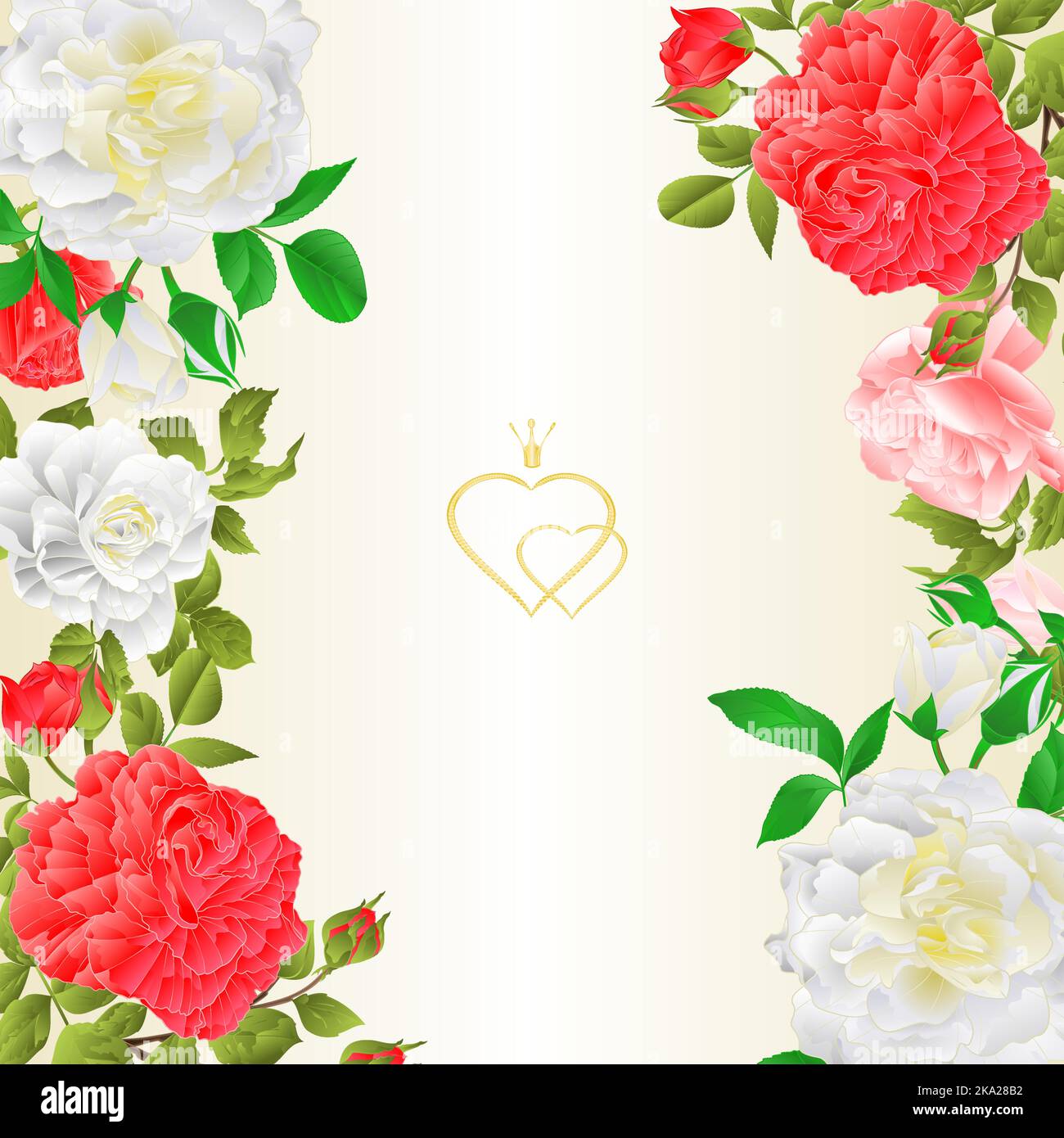 Floral border vertical festive background with blooming roses and buds vintage vector ...