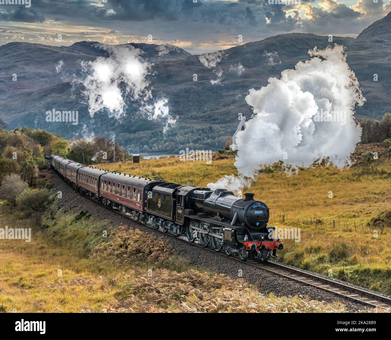 The scenically engineered Fort William to Mallaig line near Bleadale ...