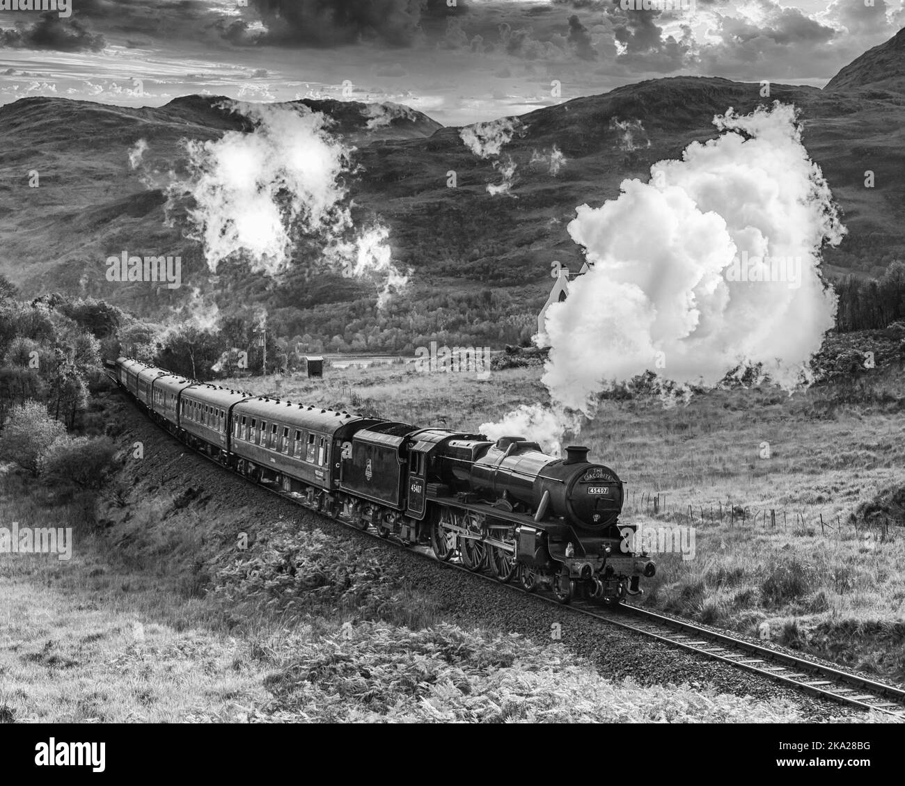 The scenically engineered Fort William to Mallaig line near Bleadale ...